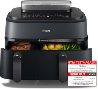 Philips Steam Airfryer 5000 Series Dual Basket Hei&szlig;luftfritteuse mit Dampfgar-Funktion & 2 K&ouml;rben - Steam, Airfry, SteamFry, 9L (3L+6L), RapidAir Plus, automa