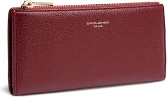 David Jones Portefeuille Compagnon Femme Simili Cuir - Porte-Cartes Long Porte-Monnaie Cuir synth&eacute;tique PU - Poche &agrave; Billets et Pi&egrave;ces - Rouge Bordeaux