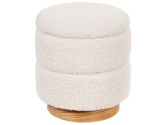 Beliani Pouf Hocker Webpelz wei&szlig; rund 35cm Teddyfell mit Stauraum Deckel 38cm hoch Ogden