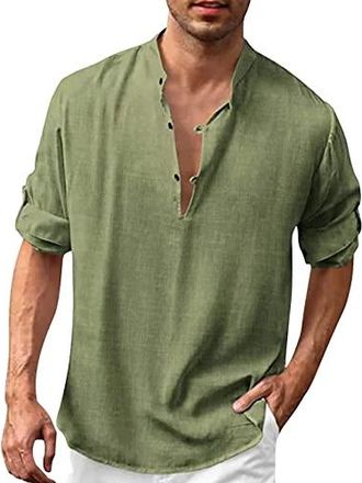 Generic Chemises pour homme, chemises &agrave; manches longues, tendance, couleur unie, d&eacute;contract&eacute;, doux, boutonn&eacute;, respirant, &agrave; manches longues, haut classique, un