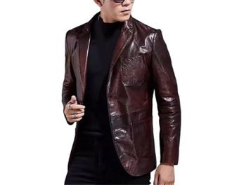 Generic Blazer vintage en peau de mouton pour homme à simple boutonnage, style punk, affaires, décontracté, élégant, 1, 3XL