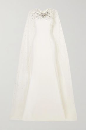 Jenny Packham Robe Du Soir Effet Cape En Cr&ecirc;pe Et En Tulle &Agrave; Ornements - Blanc