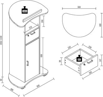 VCM Holz mobiles Rednerpult | Maße ca. H. 110 bis 120 cm x B. 56 cm x T. 37 cm | rollbar mit Schublade | Stehpult | Stehtisch mit Tür - Redola Anthrazit