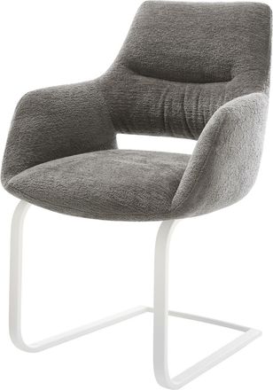 DELIFE Schwingstuhl Yago-Flex mit Armlehnen Freischwinger flach Wei&szlig; Boucl&eacute; Soft Schlamm Taschenfederkern