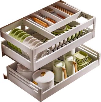 Generic Hochbelastbarer ausziehbarer Schrank Organizer, ausziehbare Schubladen f&uuml;r Unterschr&auml;nke, Mehrzweck Ausziehregale f&uuml;r Besteck, Gew&uuml;rzflaschen, T&ouml;pfe, 