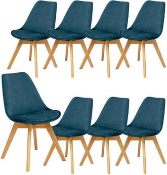 Atmosphera Lot de 8 Chaises Velours Baya Bleu Canard Atmosphera