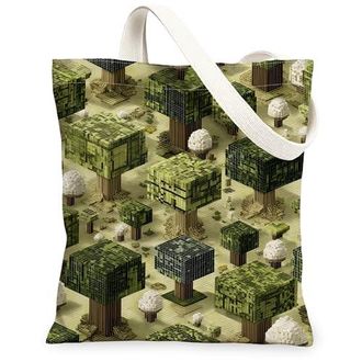 Generic Sacs fourre-tout en toile motif arbre, design respectueux de lenvironnement, sacs d&eacute;picerie r&eacute;utilisables, l&eacute;gers et lavables, vert, 13x15 Inch