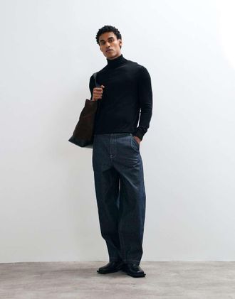 Mango pull en maille &agrave; col montant noir