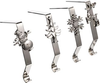 Valiclud 4 Stück Teiliges Weihnachtsstrumpfhalter aus Silberne Kaminhaken für Weihnachtsstrümpfe Starke Tragkraft Kratzfreie Befestigung für Kamin Tisch und We