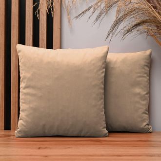 MG Design 2er Set Kissenbezüge 35 x 35 cm in Hellbraun - mit Reißverschluss, samtig-weich mit dezentem Schimmer, pflegeleicht & langlebig