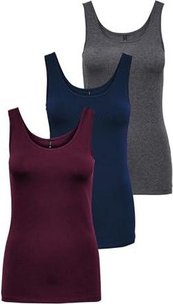 Only Onllive Love Débardeur Noos pour Femme, Lot de 3 (Gris foncé mélangé, Pageant Blue, Port Royale), XXL