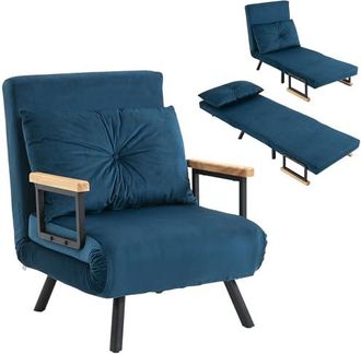 HOMCOM Fauteuil Convertible 1 Place, Fauteuil-lit chauffeuse 3 en 1 avec Dossier r&eacute;glable 5 Positions, Oreiller, si&egrave;ge rembourr&eacute;, Tissu Aspect Velours, canap