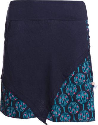 vishes Alternative Bekleidung - Damen Mini-Rock Baumwolle Blumen-Muster elastischer Bund mit Stickerei und Taschen schwarz 36