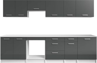 Vente-Unique Cuisine compl&Egrave;te - Avec Plan de Travail 300 cm - Gris Brillant et Blanc - TRATTORIA
