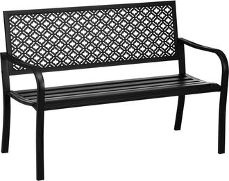 OUTSUNNY Banc de jardin - Outsunny - en acier - avec dossier &agrave; motif floral, accoudoirs - pour 2 personnes - charge max. 240 kg - noir