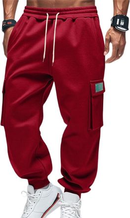 OLIPHEE Herren Hose Cargo Stretch mit Taschen Fleece Hose Herren Winter Outdoor Freizeithose Warm mit Gummizug Bund Sweathose Jogginghose Sporthose Trainingsh
