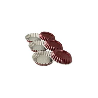 Dr. Oetker Torteletts Ø 10 cm, 6er Set, kleine Backformen für süße Küchlein, ausgezeichnete Wärmeleitung, zweifarbige Optik, (Farbe: grau/rot), Menge: 1 x 6er Se