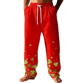 Generic Pantalon d&eacute;contract&eacute; en coton et lin pour homme - L&eacute;ger et respirant - Imprim&eacute; vacances - Jambe large - Cordon de serrage - Taille &eacute;lastique - Coupe d