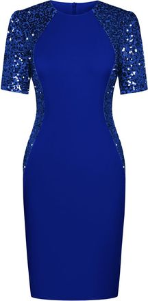 Grace Karin Damen Paillettenkleid Elegant, Rundhals Bodycon Glitzer Kleid Damen, Abend Party Rokabilly Kleider Festliche K&ouml;nigsblau XXL