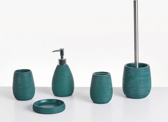 Beliani Badaccessoires Set 5-teilig Kunstharz blaugr&uuml;n Seiloptik Badausstattung Quilca