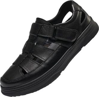 Generic Sandales d&eacute;contract&eacute;es en cuir &agrave; bout ferm&eacute; pour homme - Chaussures d&eacute;t&eacute; r&eacute;glables, Noir, 39 1/3 EU