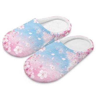 Coloranimal Pantoufles dint&eacute;rieur r&eacute;utilisables en coton pour femme - Pour chambre dinvit&eacute;s - Chaussures dint&eacute;rieur tendance &agrave; bout ferm&eacute;, Fleurs de cerisier bleu