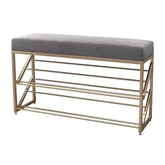 Generic Schmale Schuhregalbank Mit Samtsitz - Metall-Aufbewahrungsbank for Den Flur, Grau/Rosa/Grün(Grey,100 x 25 x 48 cm)