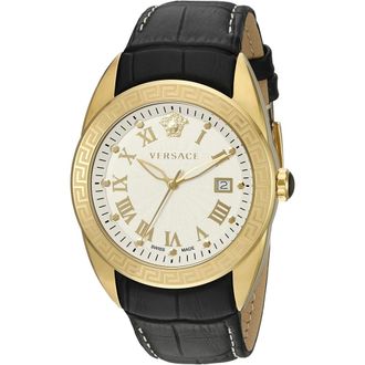 Versace Homme, Accessoires, Jaune, Taille: ONE Size Montre pour homme Acron Cuir noir Or Acier 42mm V-Sport II Vfe130015