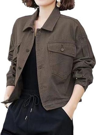 Generic Veste en jean tendance oversize &agrave; manches longues, style d&eacute;contract&eacute;, avec poches, couleur caf&eacute;, taille XXL