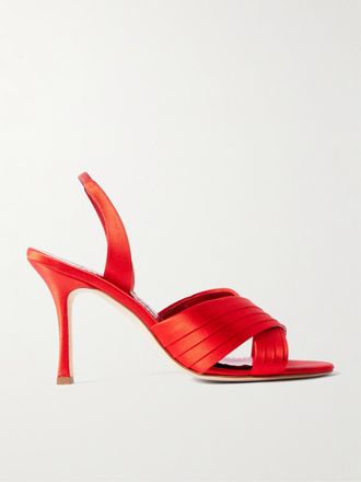 Manolo Blahnik Sandales &Agrave; Brides Arri&egrave;re En Satin &Agrave; Plis Vierasan 90 - Rouge