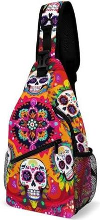 Generic Multifonction Sacoche Homme Bandouliere Fleurs de crâne en sucre mort Sac à Bandoulière Mode,Durable Sac à Dos De Voyage pour école Voyage Homme