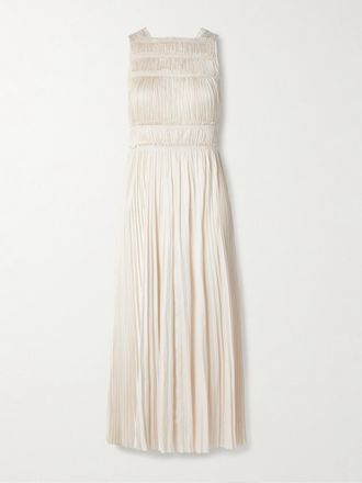 Ulla Johnson Robe Midi En Satin Plissé Elle - Écru