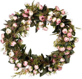 Amosfun Handgefertigter Kranz Aus Rattan Mit Kunstrosen Zur Dekoration F&uuml;r Hochzeiten Zuhause Gesch&auml;fte T&uuml;ren Und W&auml;nde Klein Beleuchtung