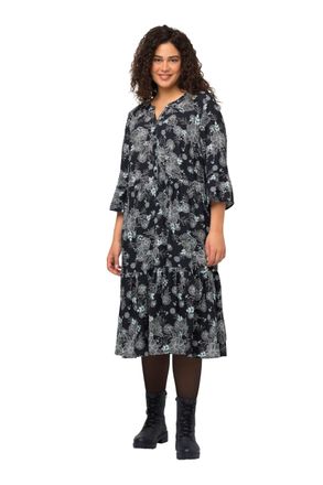 Ulla Popken Damen, bedruck Kleid, Marine, 50-52