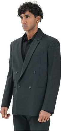 Patrizia Pepe Homme, Vestes, Noir, Taille: M Veste crois&eacute;e en laine vierge avec strass