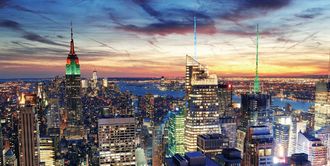 Mendler LED-Bild, Leinwandbild Leuchtbild Wandbild, Timer MVG-zertifiziert - 100x50cm New York, flackernd