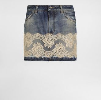 Dolce & Gabbana Denim Skirt With Lace - Frau Denim Mehrfarbig 42