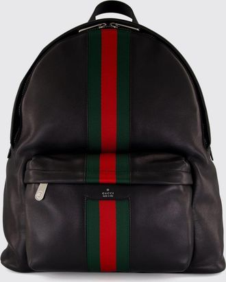 Gucci Sac &agrave; dos en cuir de veau lisse avec d&eacute;tail Web et bretelles r&eacute;glables