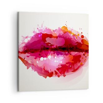 Arttor Wandbilder Dekoration Wohnzimmer Rote Lippen gl&auml;nzend Lippe Glanz Bilder auf Leinwand 50x50cm Leinwandbild Schlafzimmer Deko Wand Kunstdruck Art Klein