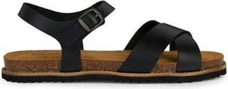 Geox Femme D Leuca D Sandales Plates, Noir, 42 EU