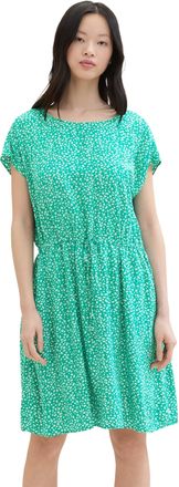 Tom Tailor Damen Basic Viskose Kleid mit Taschen, green minimal print, XS