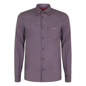 Gucci Wollgabardine-Hemd mit Horsebit - - Shirts - Herren - Lila - M