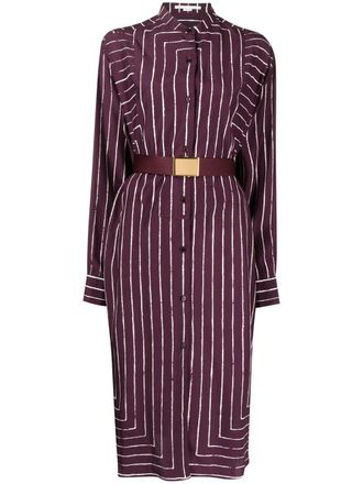 Stella McCartney robe-chemise mi-longue en soie &agrave; rayures - Violet