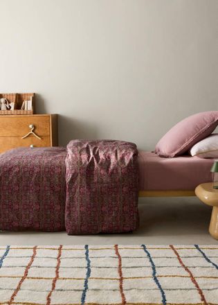 Mango Housse de couette percale de coton imprim&eacute; fleuri lit 90 cm prune - Home - Lit 90 cm - MANGO HOME