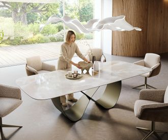 DELIFE Esstisch Edge Boot 270x120 cm Keramik Iris FMG Onice Grigio Infinity Metall Effektfinish Titan, Esstische