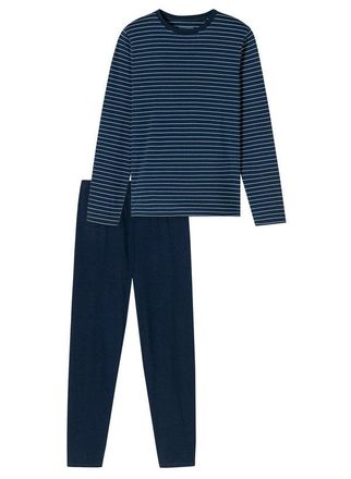 Schiesser Herren Pyjama blau Reine Baumwolle Gestreift