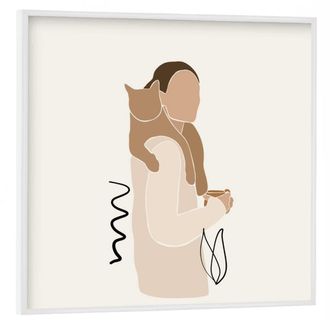 artboxONE Poster mit wei&szlig;em Rahmen 40x40 cm Tiere Me and My cat beige - Bild Katze catlove catlover