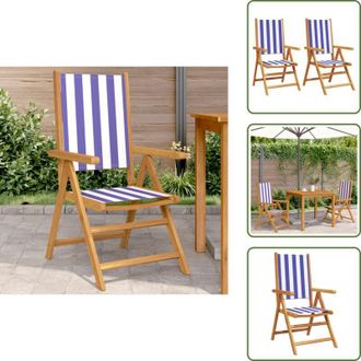vidaXL Gartenst&uuml;hle 2 Stk. Blau und Wei&szlig; Massivholz Akazie & Stoff - Gartenst&uuml;hle - Holz Gartenm&ouml;bel - Akasienholzm&ouml;bel - Gartenstuhl Blau Wei&szlig; - Liegestuhl