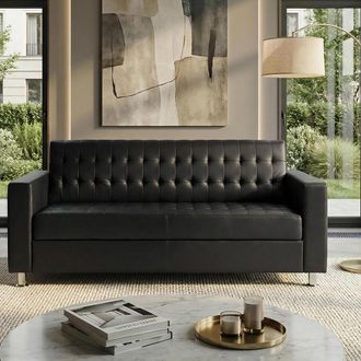Mendler 3er Sofa Kunda, Couch Loungesofa, Kunstleder, Metall-F&uuml;&szlig;e 180cm - schwarz
