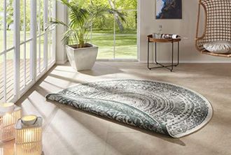 Freundin Home Collection Nora In- & Outdoor Teppich Rund - Wendeteppich Wetterfest Modernes Design Runder Teppich für Balkon Terrasse Wintergarten Badteppich Wohnzimmerteppich